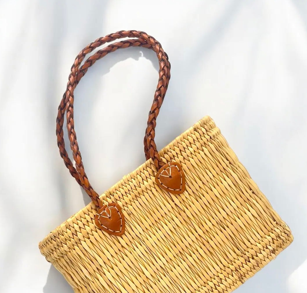 Reed basket with long leather handles – Ma Belle Provence